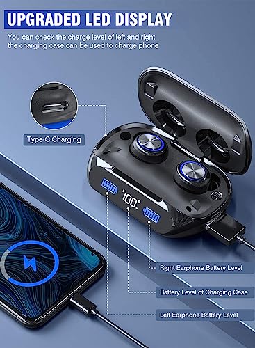 YINPUTENGS Wireless Earbuds Bluetooth 5.3 Headphones Key Control. Headphones 200 Hours Playtime,IPX7Waterproof Stereo in-Ear Built-in Mic,Premium Deep Bass LCD Display,for Sports/Working