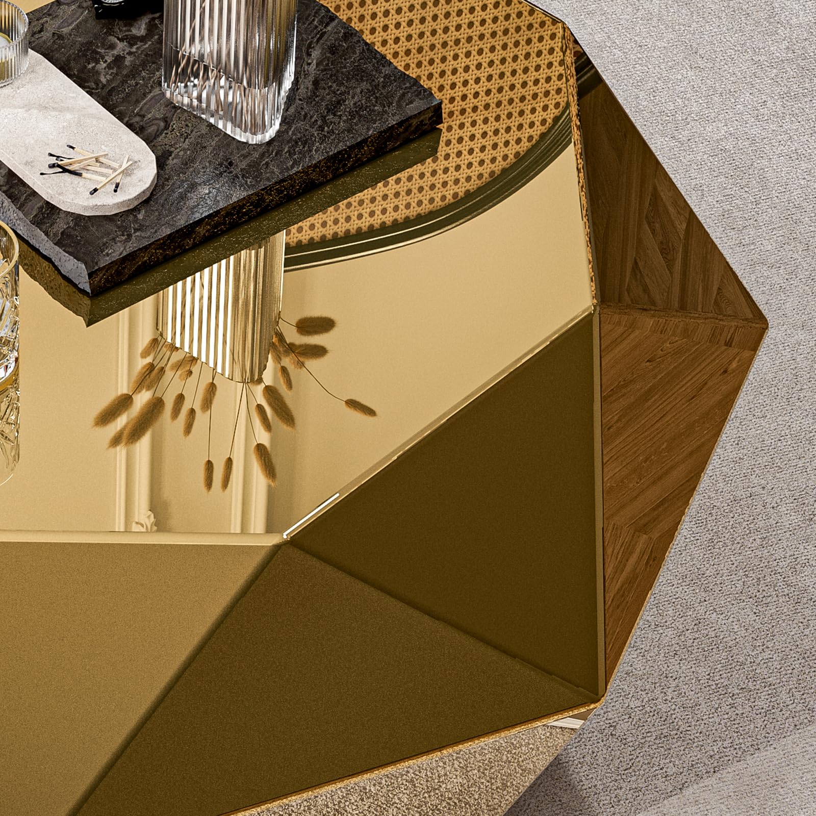 IKIFLY Modern Gold Stainless Coffee Table, Large Diamond Fashion Design Accent Table End Table for Living Room Bedroom
