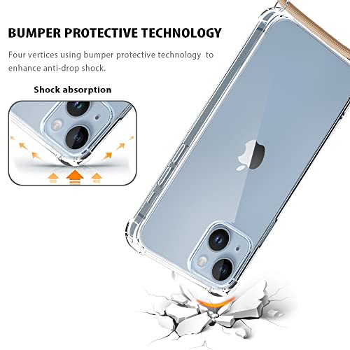 YESPURE for iPhone 14 Crossbody Case,iPhone 14 Case with Adjustable Lanyard Neck Cord Clear Soft Slim Thin TPU Anti-Scratch Not Yellowing Shockproof Protective Phone Cover 6.1 inch 2022 - Beige