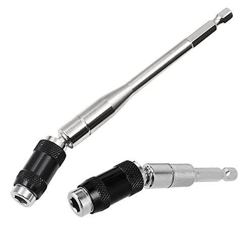 Saipe 2pcs Pivot Drill Bit Holder Set 1/4" Hex Pivoting Bit Tip Holder Quick Release Magnetic Screwdriver Bit Holder Screw Drill Tip Extension Rod for Tight Spaces or Corners, 88mm and 145mm Length