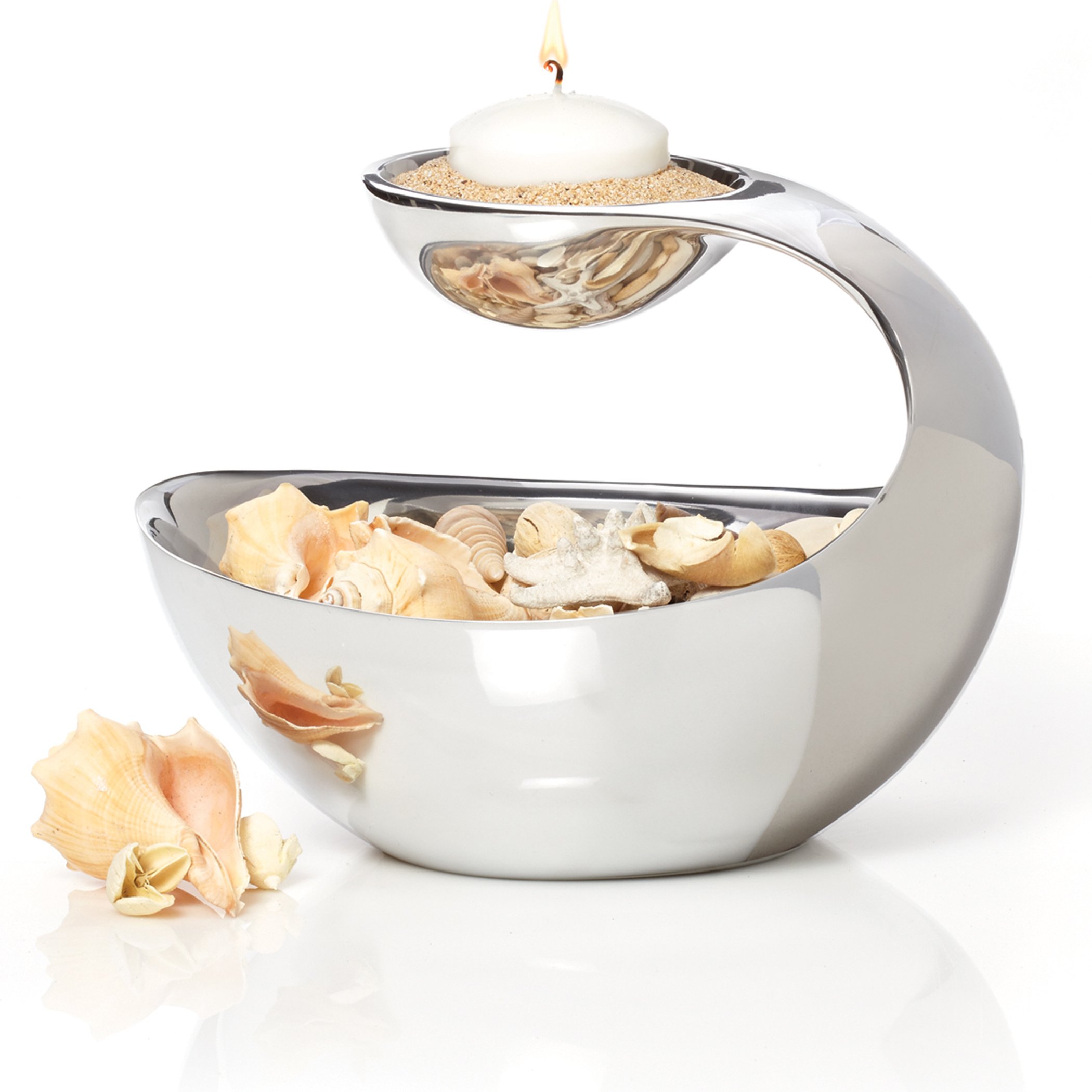 nambe Scoop Server | Two-Tiered Chip and Dip Bowl | Cold & Hot Appetizer Serving Bowl | Made of Metal Alloy | 11 x 8 Inch | Designed by Wei Young (Silver)