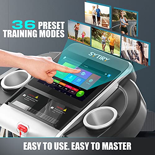 SYTIRY Folding Treadmill,10'' HD Touchscreen, WiFi, TV, YouTube and Facebook, Compact Treadmills Easy Assembly, Walking Jogging Running Machine for Family & Office Use TR060801