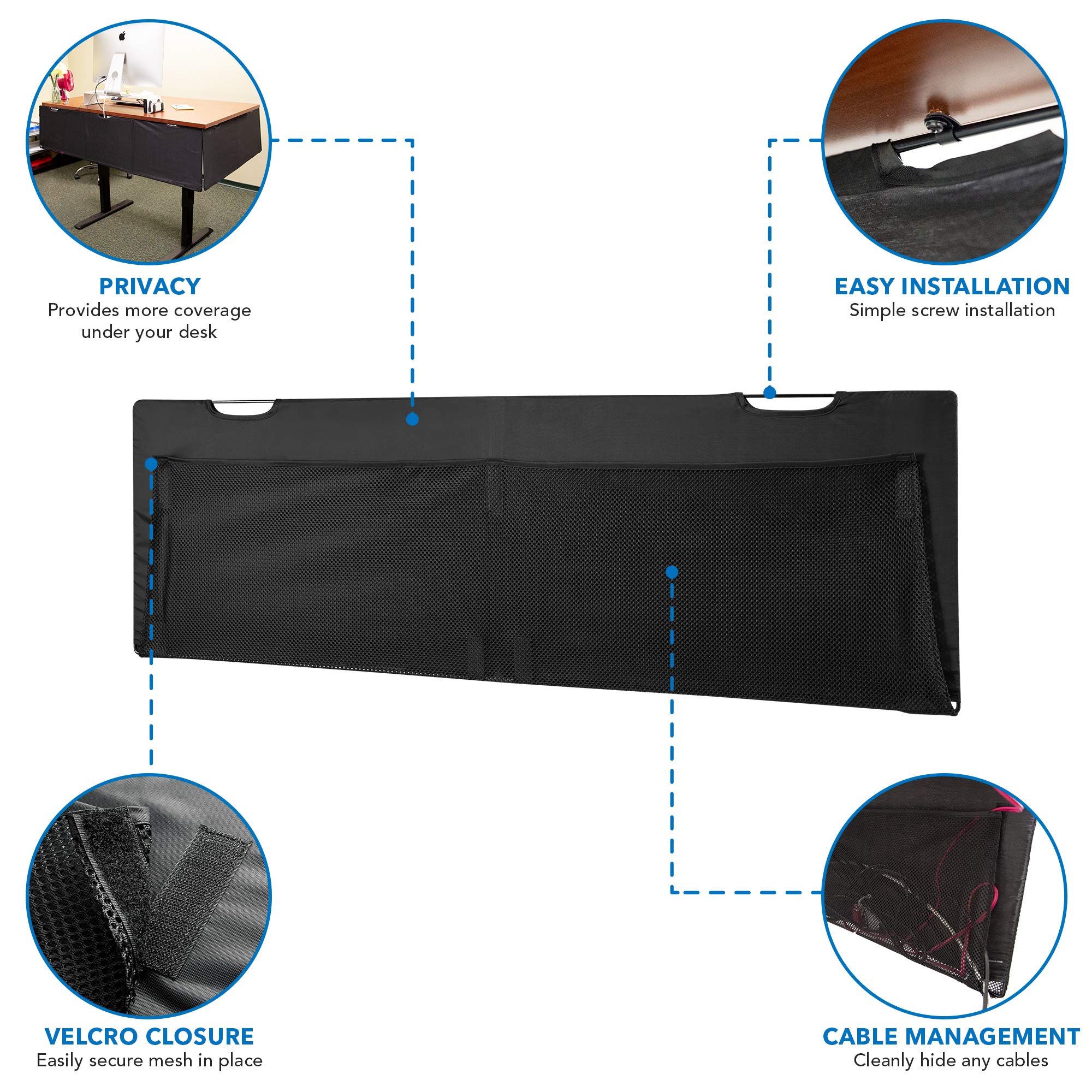 MOUNT-IT! Under Desk Privacy Panel for Sit Stand Workstations [41 Inches Wide], with Cable Management and Organizer Pockets, Modesty Desk Skirt for Home and Office (Black)