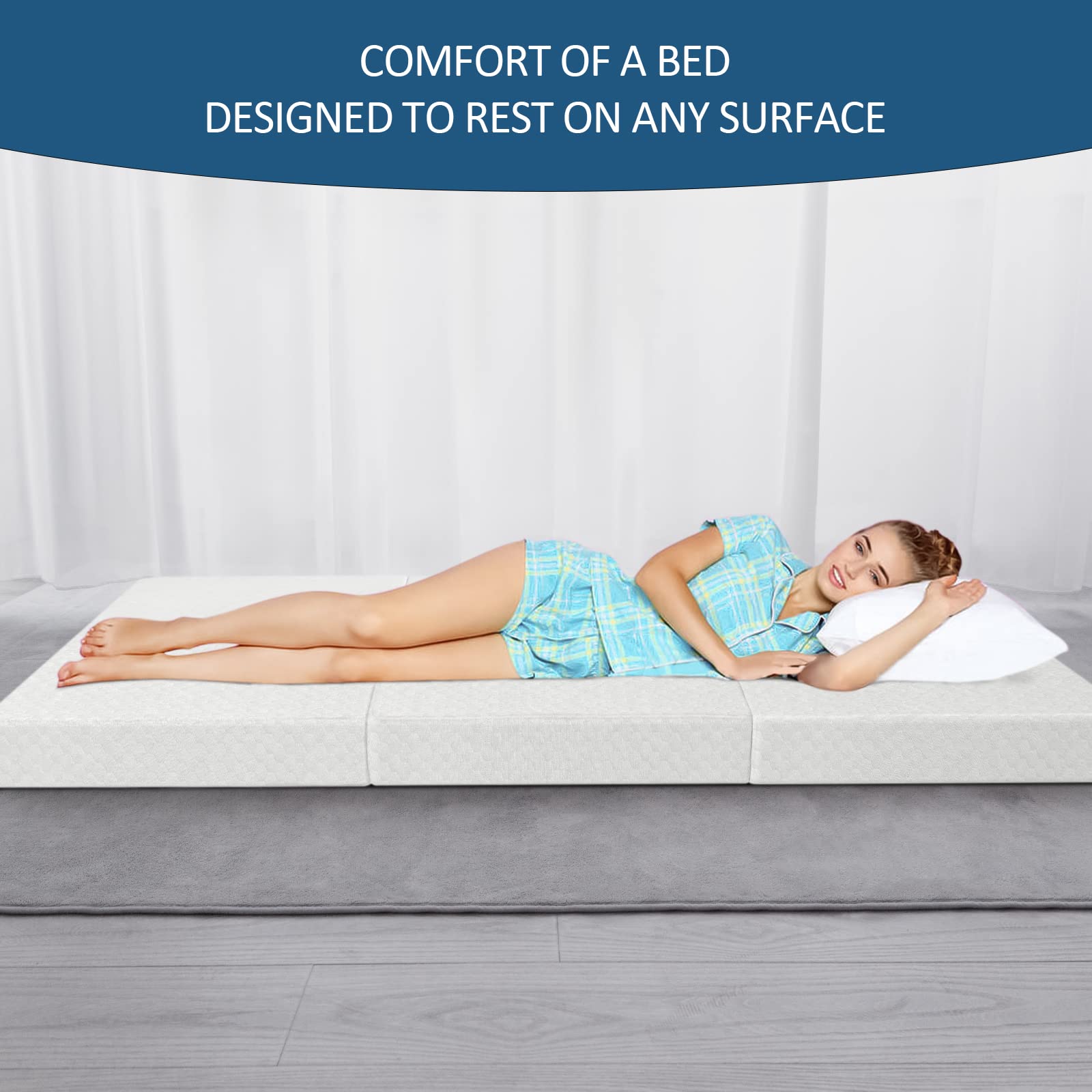 Tri Folding Mattress Topper, Memory Foam Tri-fold Mattress with Ultra Soft Waterproof Washable Cover, Full Size (75"x54"x4")