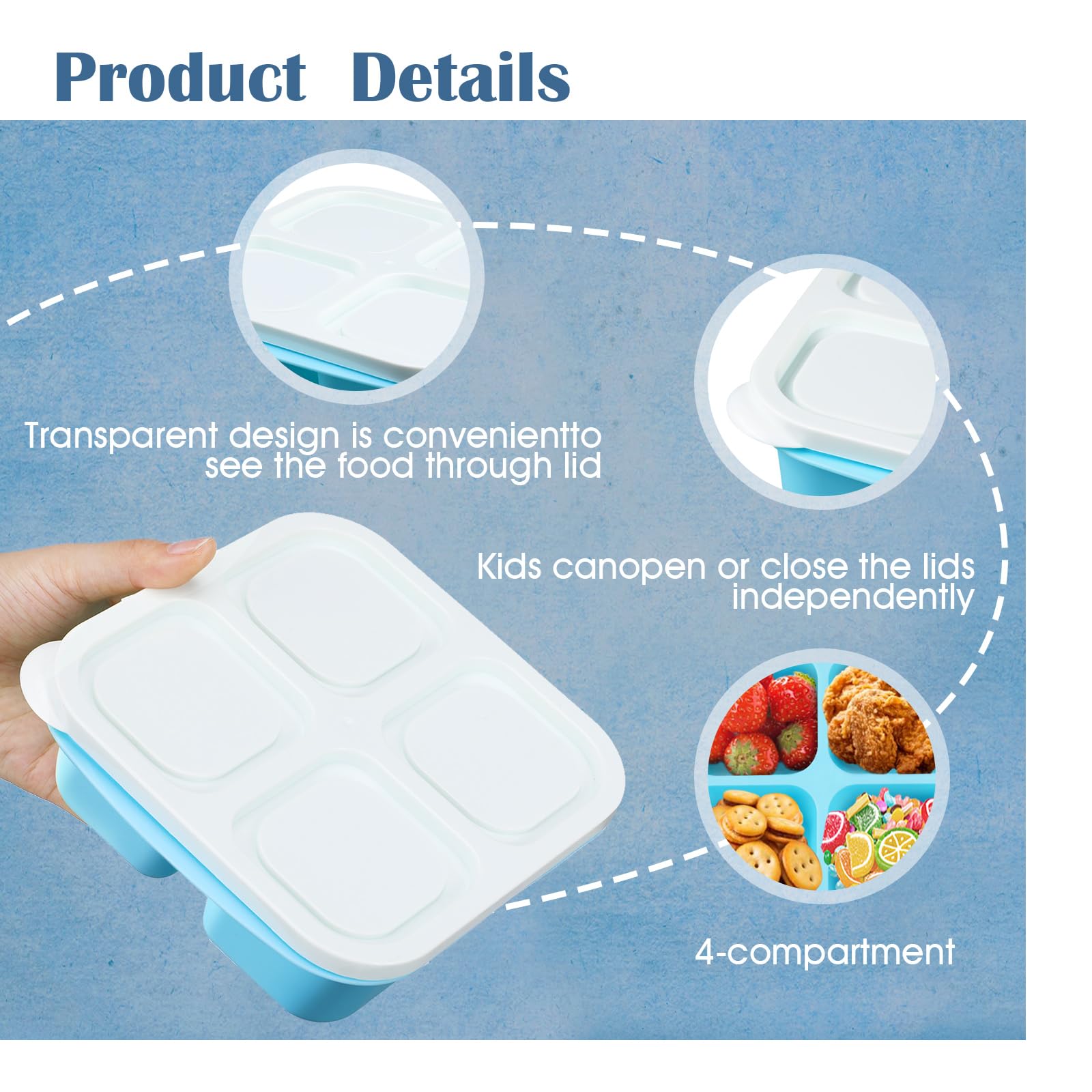 Hushee 20 Pack Bento Snack Boxes, 4 Compartment Reusable Snack Containers Bulk, Divided Bento Lunch Box, Meal Prep Lunch Containers for Kids Adults School Work Travel Meal Fruits Nuts Cookies Candies