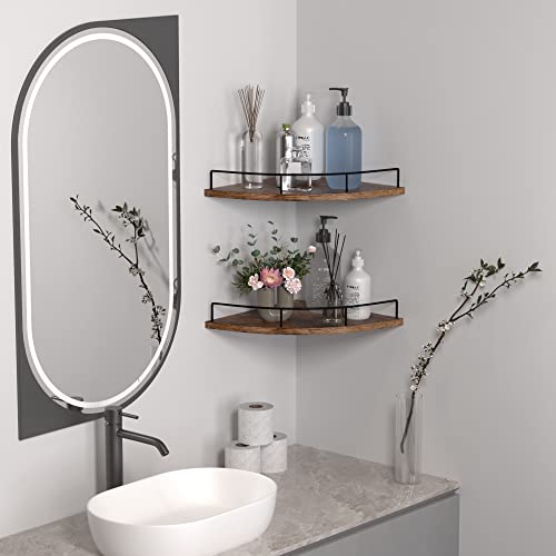 Yelinkws Corner Shelf Wall Mount,Set of 2 Floating Corner Shelves, Corner Wall Shelves with Fence,Rustic Corner Floating Shelves,Wood Corner Shelves(12inch)