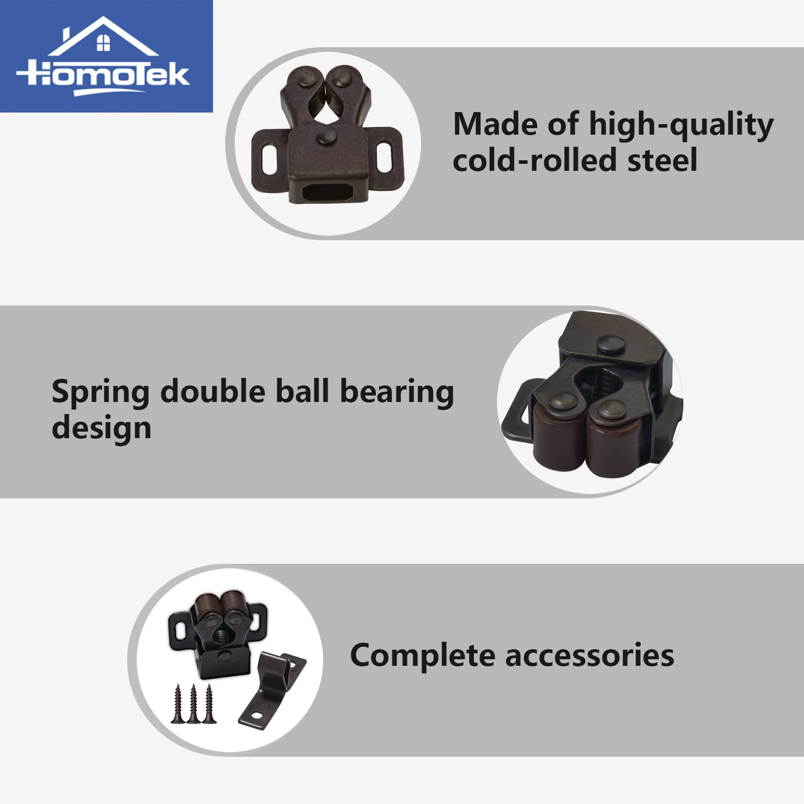 HOMOTEK 12 Pack Double Roller Cabinet Catches for Cupboard Closet,Dual Roller Cabinet Latches, Retro Cabinet Lock Cabinet Fastener, Cabinet Holder,Cabinet Clasp for Kitchen(Antique Copper)