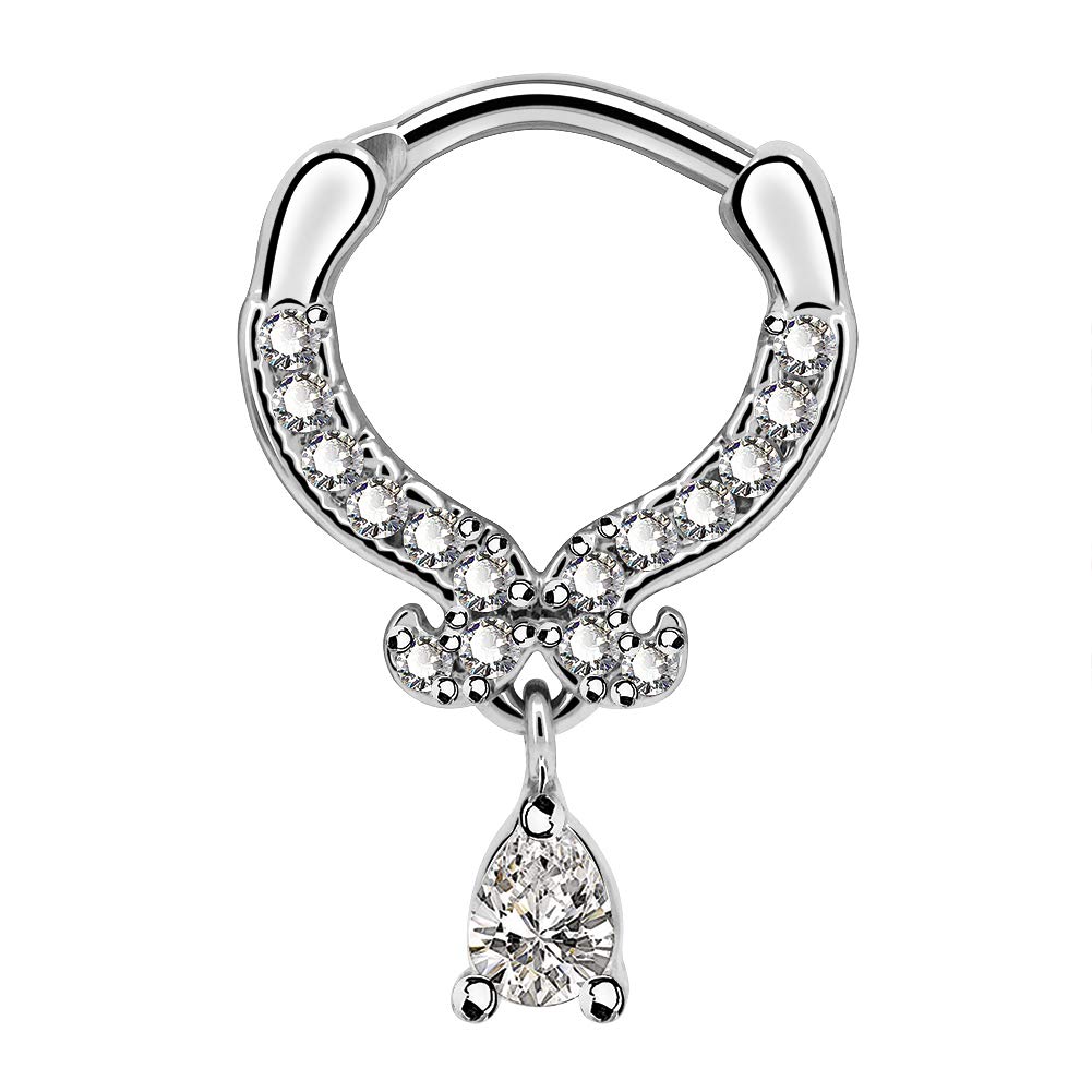 Jewseen Septum Rings Daith Piercing 16G Nose Piercing Ring septum jewelry Teardrop Clear CZ Paved Tragus Helix Earring