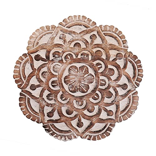 Set of 2 Wooden Trivets for Hot Dishes Pots and Pans Tea Pot Holders Nonslip Heat Resistant Kitchen Counter Accessories 8" Diameter Mandala Design (Design 1)