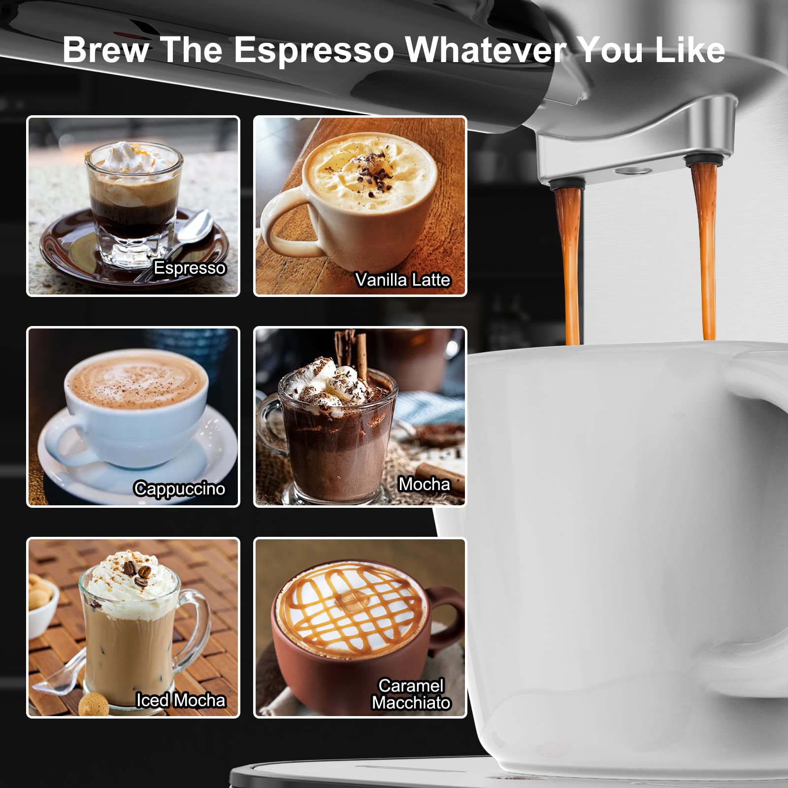 IAHAUCH Espresso Machine 20 Bar, Professional Espresso Maker with Milk Frother Steam Wand, Compact Coffee Machine with 37oz Removable Water Tank
