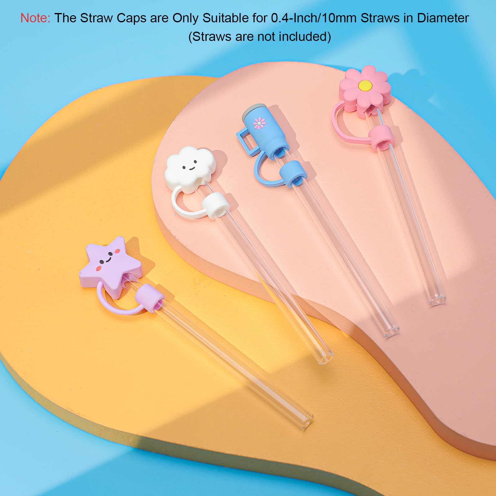 Straw Cover Cap for Stanley Cup - 4Pcs Cute Silicone 10mm Straw Toppers Compatible with Stanley 30&40 oz Tumblers