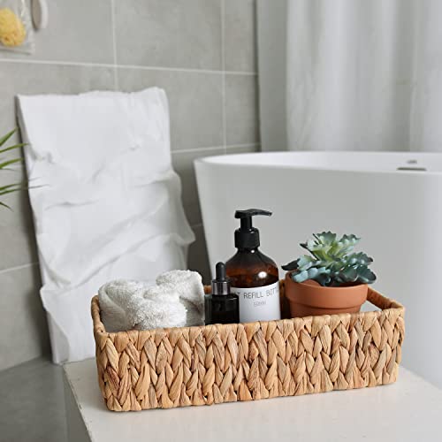 StorageWorks Water Hyacinth Basket for Toilet Paper, Wicker Baskets for Storage with Built-in Handles, 14 ¼"L x 6 ½"W x 3 ¾"H