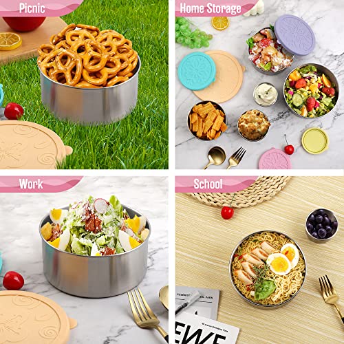 Stainless Steel Containers with Lids, Metal Food Storage Container, Snack Bowls, 5 Pack, Silicone Lid, Nesting, Stackable, Round, Lunch Meal Prep, Salad Bowl, Bento Box for Kids, Toddlers, Houseables