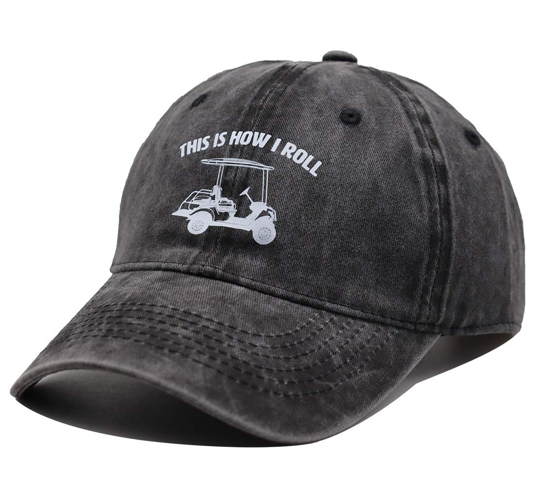 Kamaple This is How I Roll Golf Cart Hat, Funny Golfers Adjustable Cotton Denim Baseball Cap for Men & Women Gray