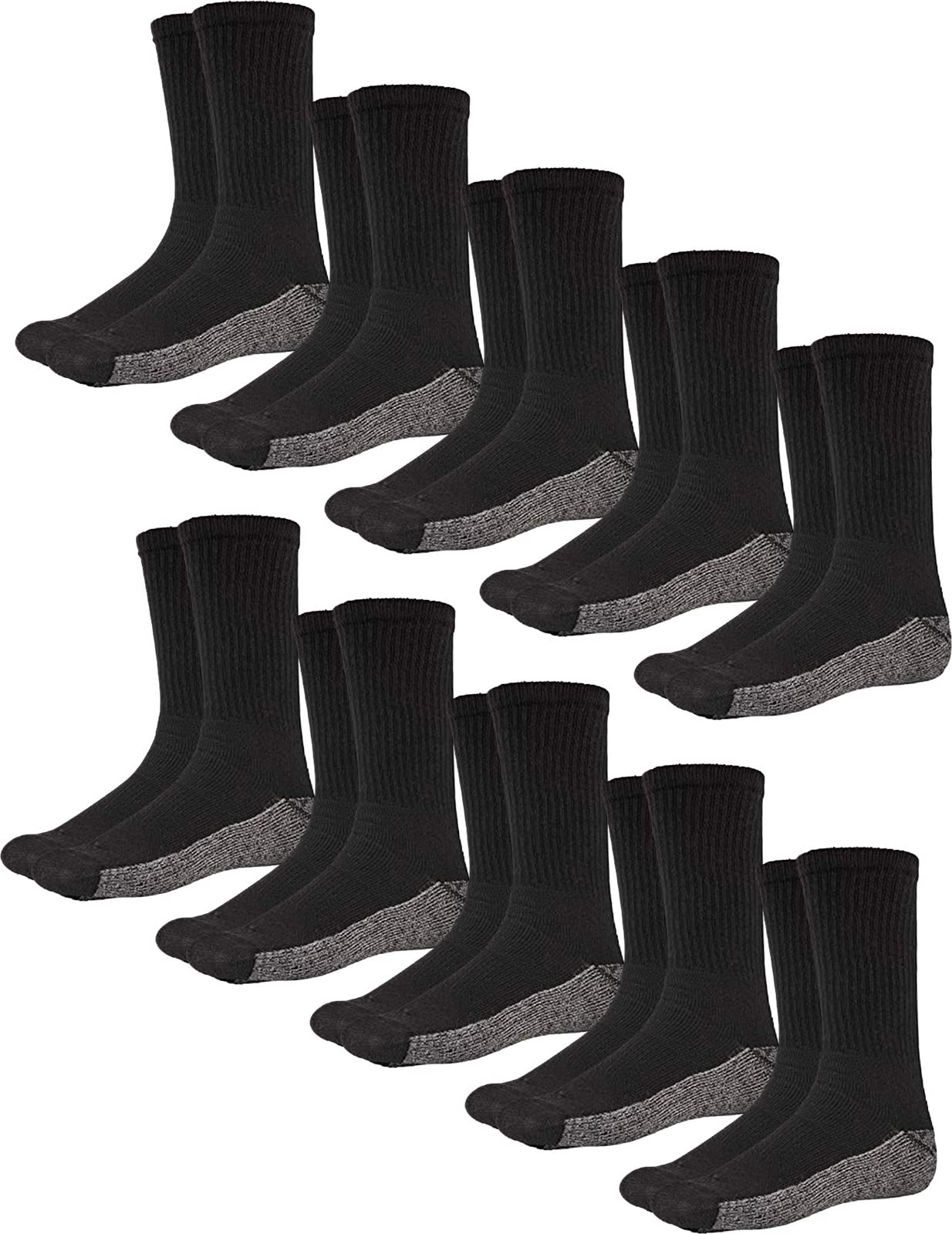 HOT FEET Men's Socks, Cotton Crew Socks for Men, Cushioned Boot Socks for Men, Work Socks for Men, Moisture Wicking Socks Men - Size 10-13, 10 Pairs, Black