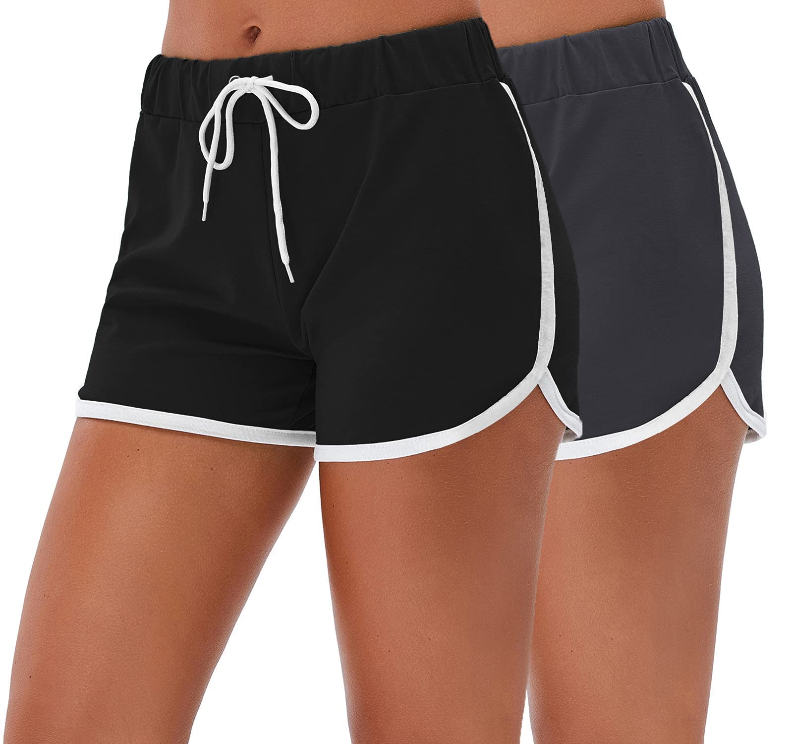 Little Beauty Yoga Running Workout Shorts Athletic Elastic (2 Pack Black+Grey, S)