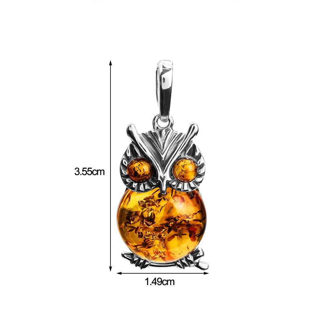 Ian and Valeri Co. Amber Sterling Silver Owl Bird Pendant