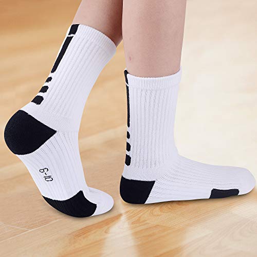 JHM boys Athletic Sport Team Basketball Soccer Crew Socks, 6 Pairs Color#1, 8-11 Years