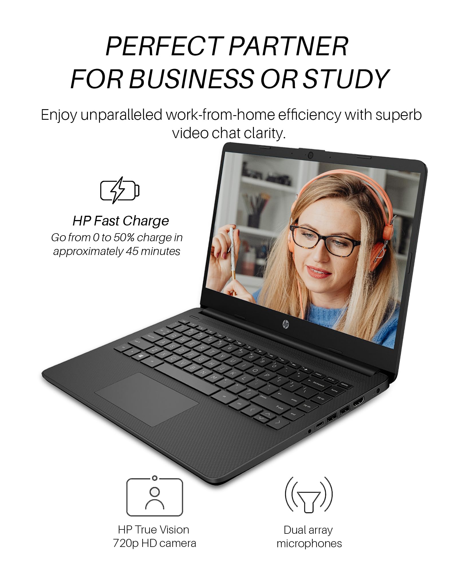 HP 2023 Newest 14 Inch Laptop Students Business, Intel Quad-Core Processor, 16GB RAM, 320GB Storage(64GB eMMC+256GB Micro SD), 12H Battery Life, Webcam, HDMI, WiFi, Win 11 S, Bundle with JAWFOAL