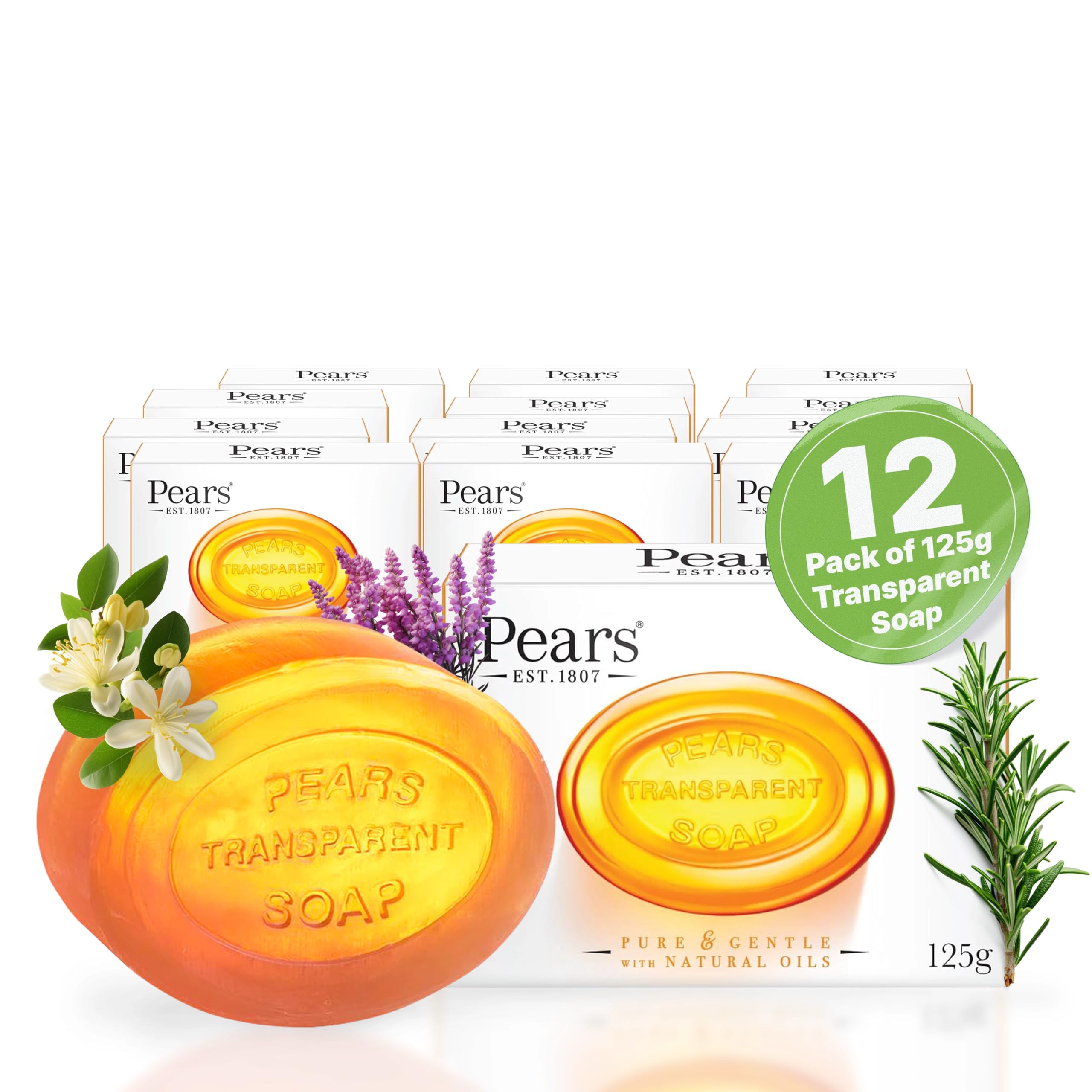 Pears Transparent Amber Soap 125 g (Pack of 12) by EH Booth & Co Ltd