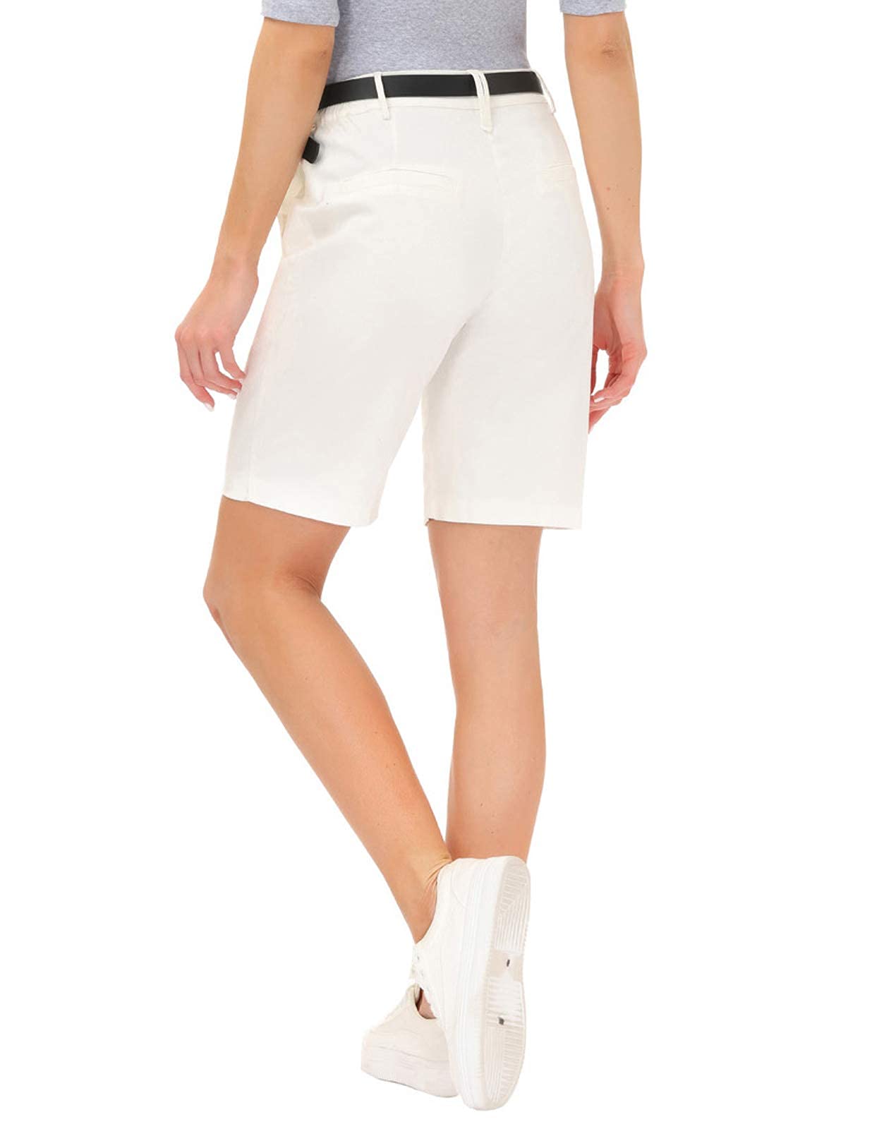 KANCY KOLE Women's Golf Shorts Chino Bermuda Shorts Casual Walking Shorts Summer Pants with Belt White L