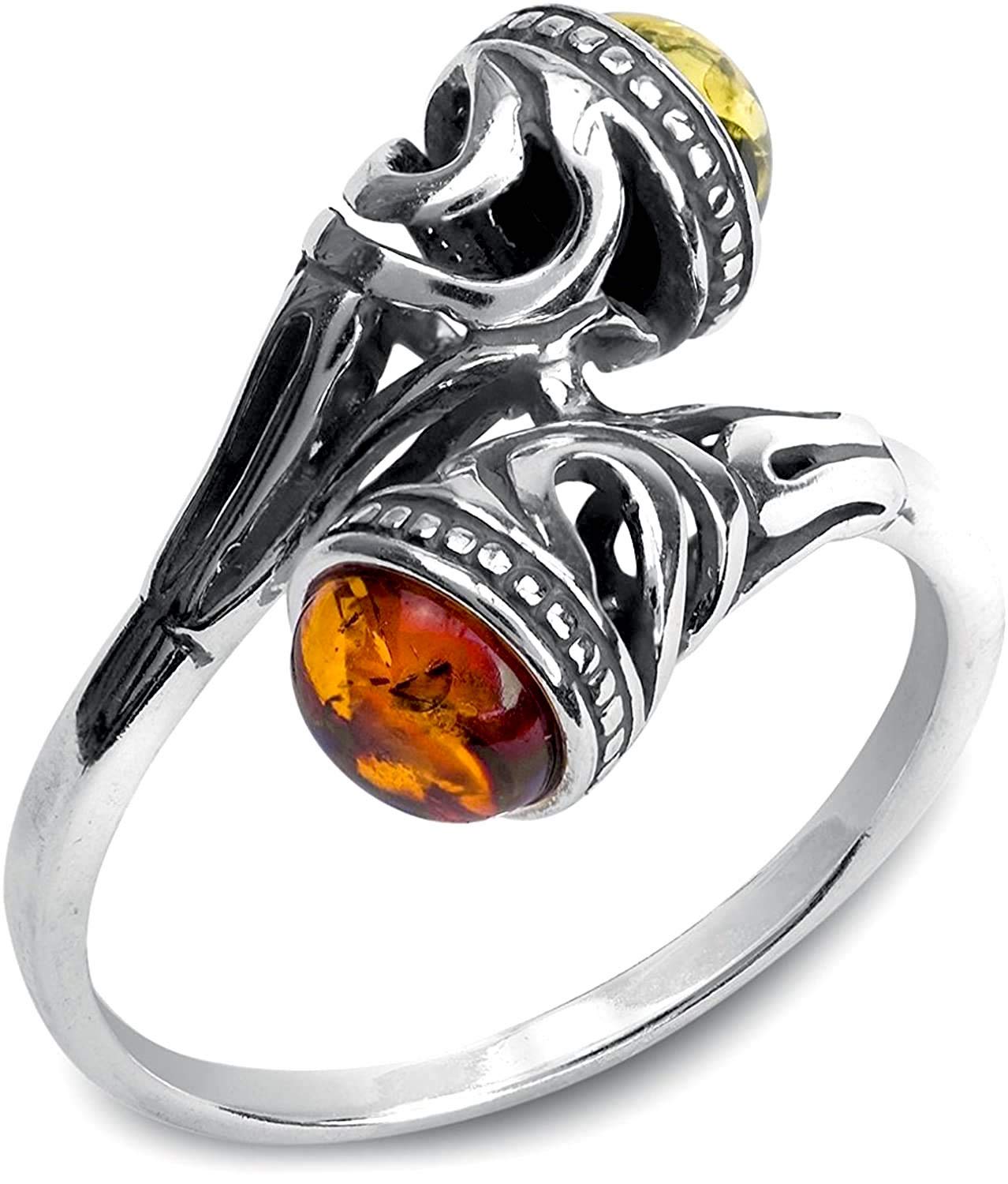 Ian and Valeri Co. Multicolor Amber Sterling Silver Celtic Ring