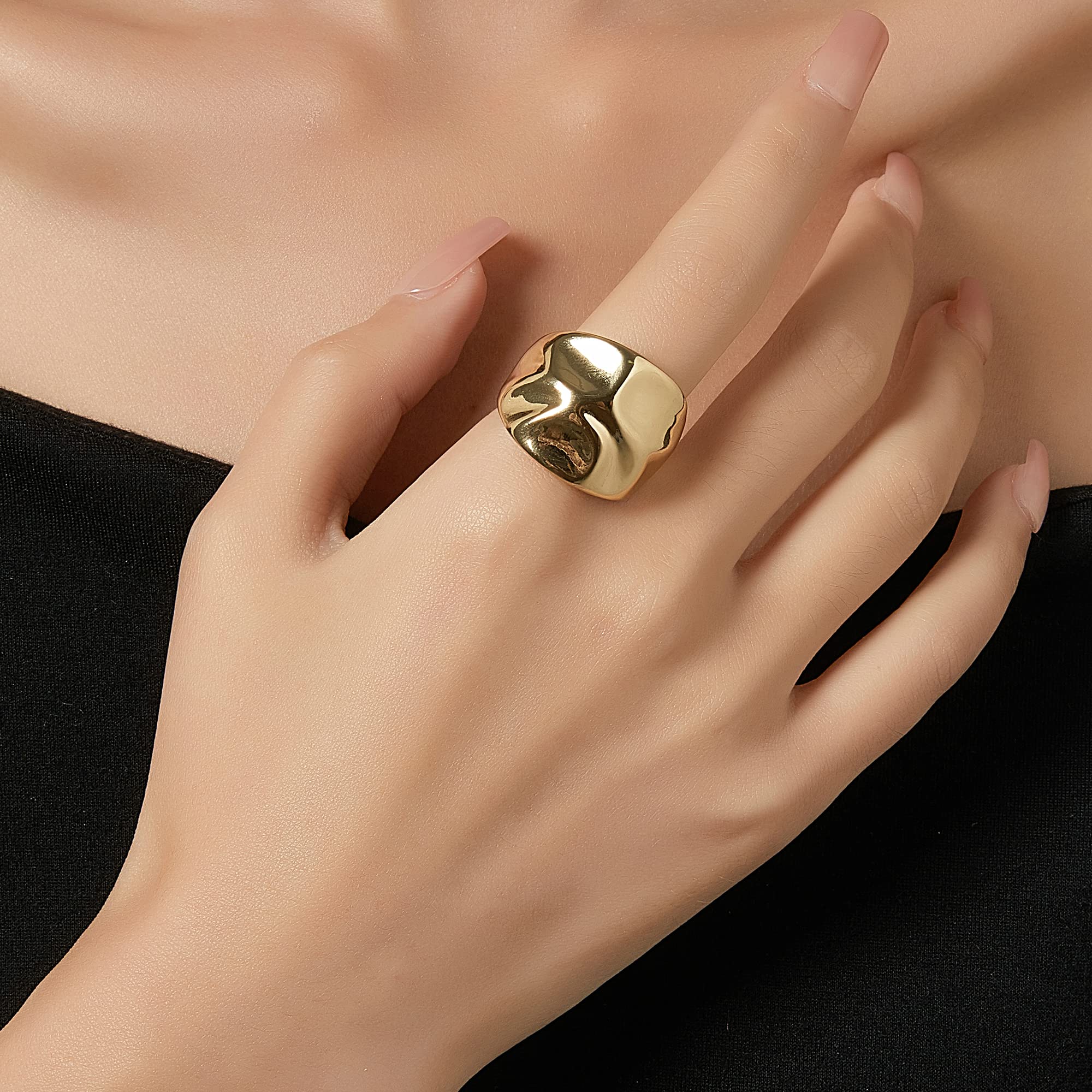 Mytys Gold Rings for Women 18K Gold Plated Band Rings Chunky Statement Ring Gift (Gold 2, 8)