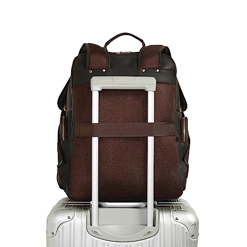 ZHYOL Mens Full Grain Genuine Leather 17.3" Laptop Backpack with USB Charging Port Multi Pockets Business Weekender Hiking Shoulder Daypacks Travel Laptop Bag for Men