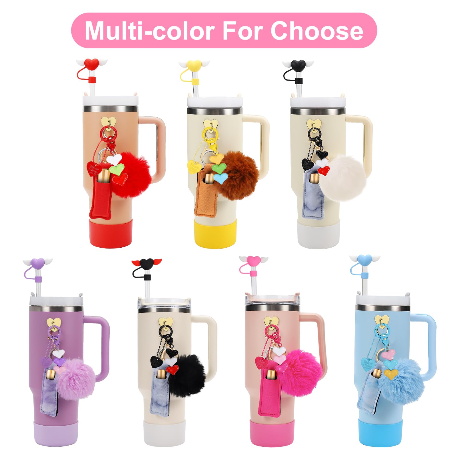 Stanley Cup Accessories Set, 1 Pcs Lipstick Holder, 1 Pcs Silicone Stanley Cup Boot, 2 Pcs Silicone Straw Cover, 2 Pcs Stanley Charms for Stanley Cup 40oz & 30oz Tumbler. (Lilac)