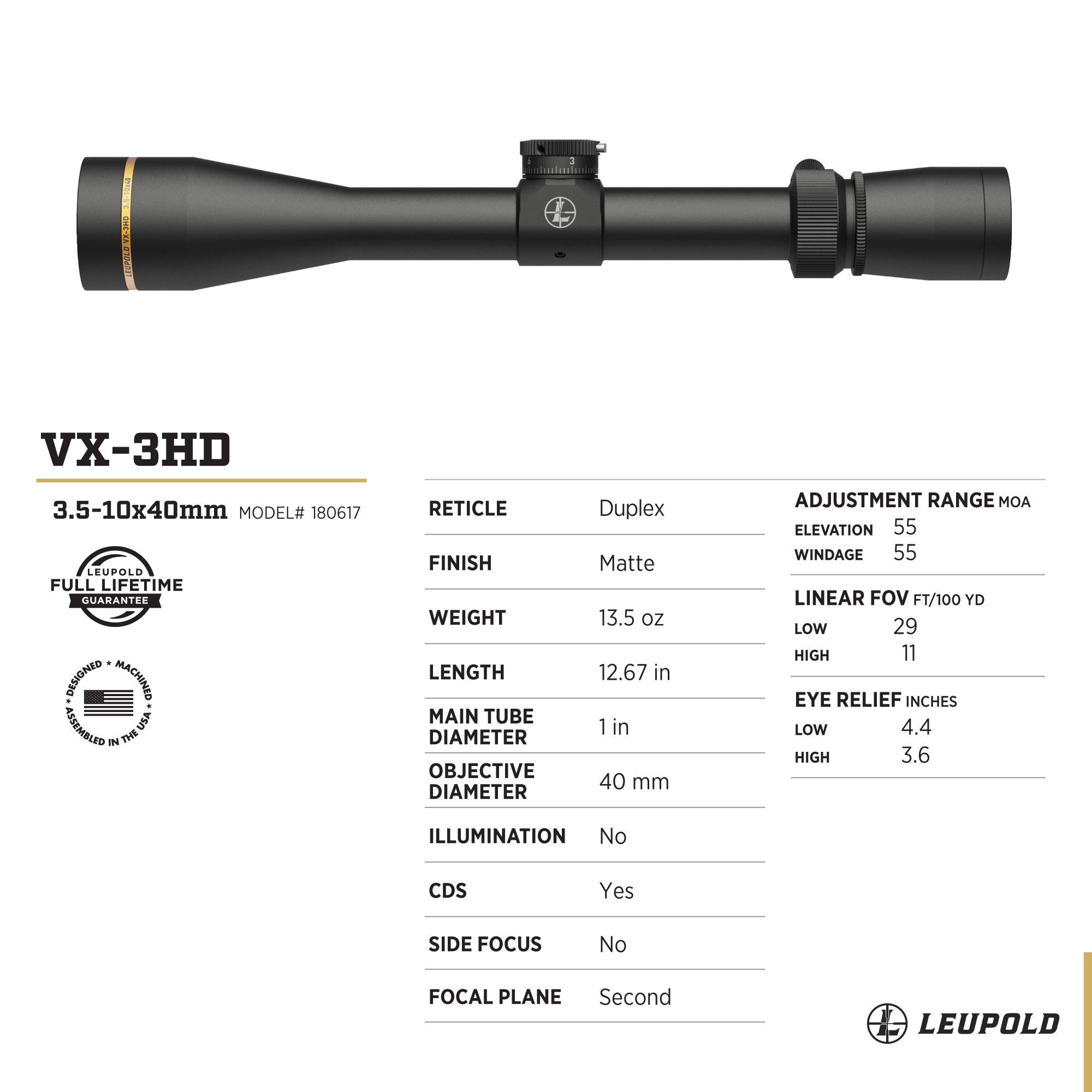 Leupold VX-3HD 3.5-10x40 (1 inch) CDS-ZL Duplex Reticle Riflescope