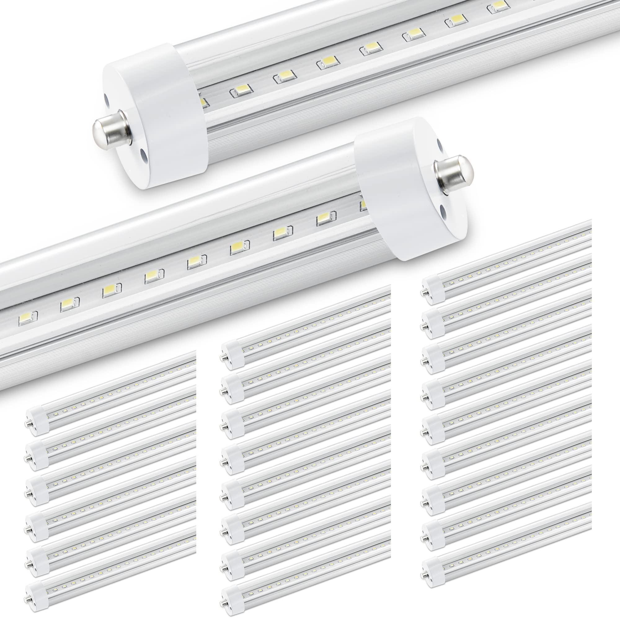 LEDIARY 25-Pack 8FT LED Tube Light, for T8 or T10 or T12 Flourescent Light Bulbs (120W) Replacement, 45W 5200LM 6000K, FA8 Single Pin Base, Dual Ended Power, Ballast Bypass