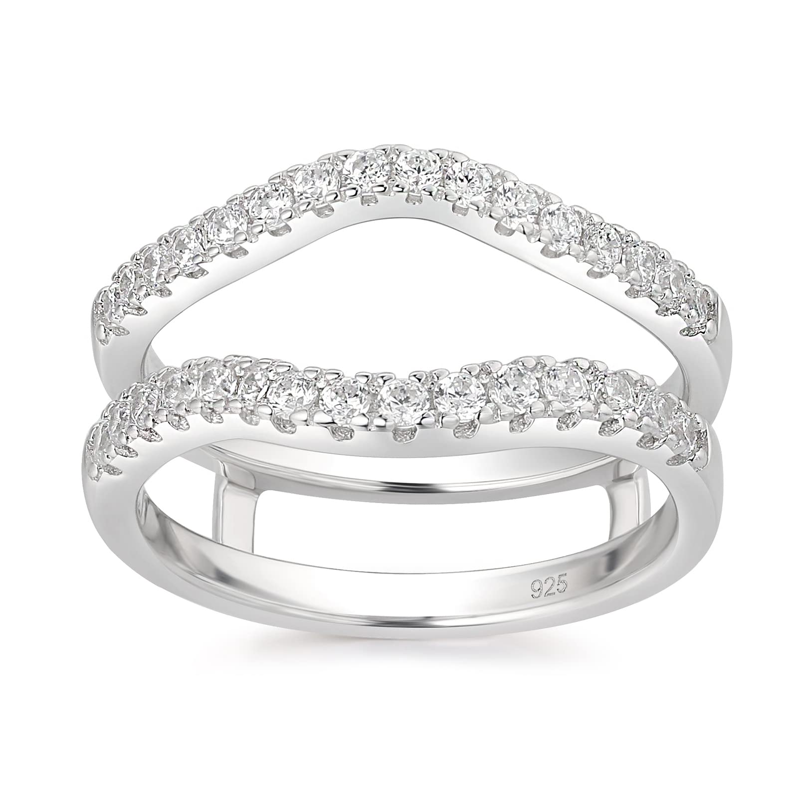 Newshe Women Wedding Ring Enhancer Guard for Engagement Rings AAAAA Cubic Zirconia Bridal 0.35Ct Sterling Silver Band Size 6