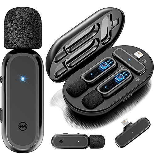 NEWWARE Wireless Lavalier Microphones for iPhone iPad, Lapel Mic with Charging Case and LCD Display, Plug-Play, Noise Reduction, for Recording, Vlog, TikTok, Live Stream (K63)