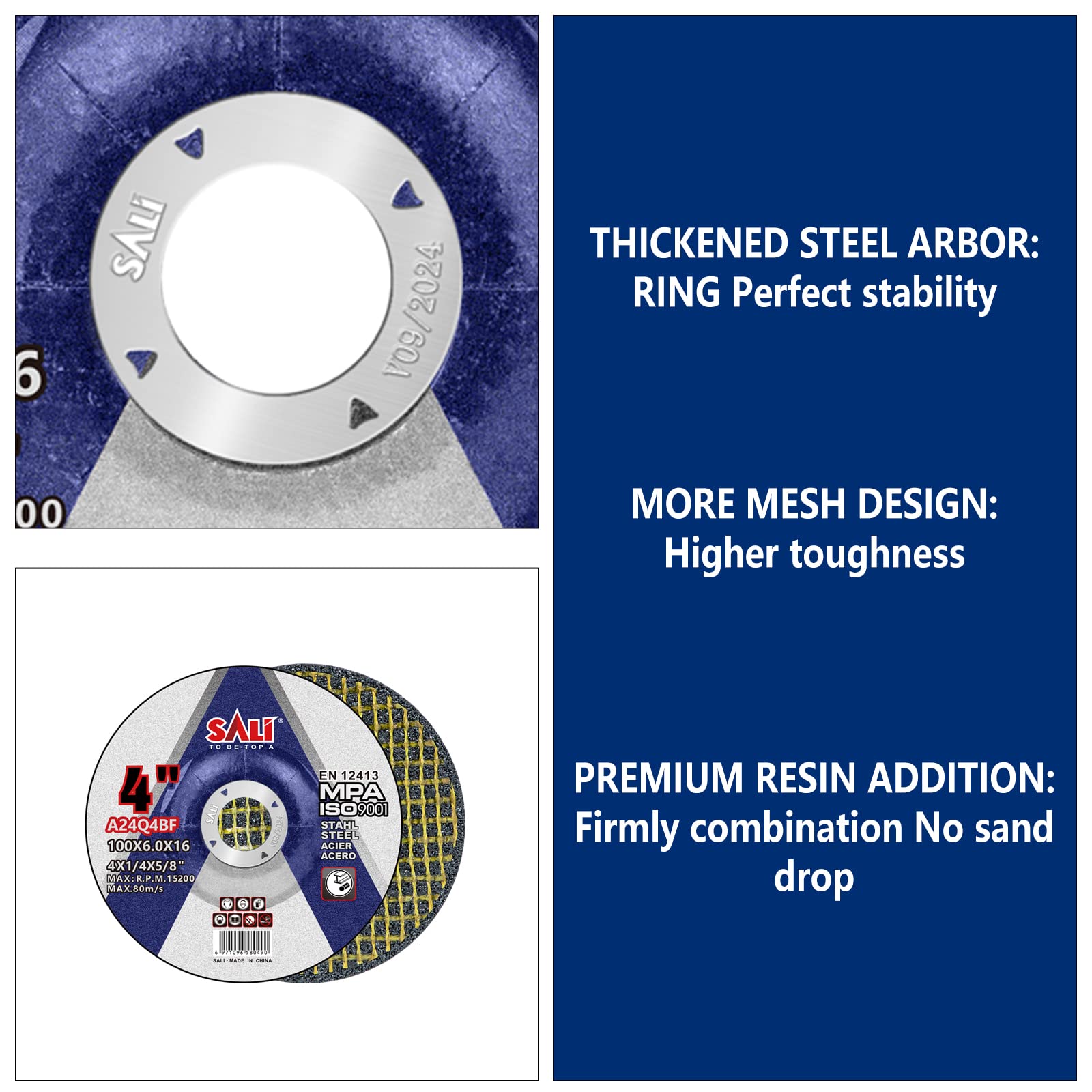 SALI 25 Pack 4 Inch Grinding Wheels for General Purpose Metal & Stainless Steel, Aluminum Oxide Grinding Disc for Angle Grinder, Depressed Center 4" * 1/4" * 5/8"(100 * 6.0 * 16 mm)