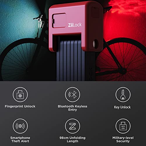 ZiiLock X - Award Winning Smart Folding Bike Lock,Fingerprint & Bluetooth APP Remote Control, Anti-Theft Alarm,Heavy Duty Bike Lock with Key and Case (Armour Gray)