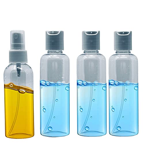 Uairemisc Travel Bottle Containers, 3.3oz Squeeze Bottles & Spray Bottle, Leakproof, TSA Approved Clear Containers with Reusable Zipper Bag