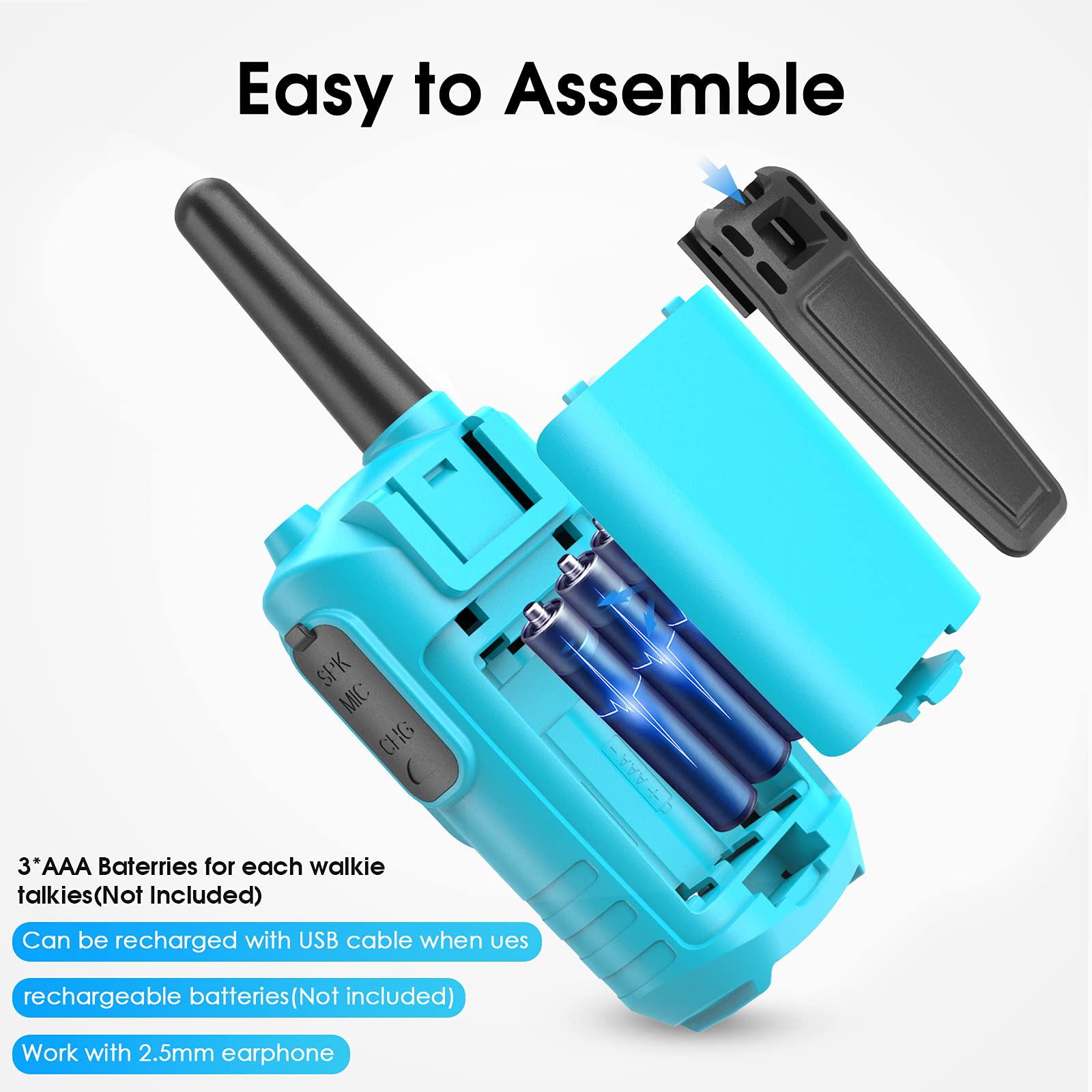 LEETEL Walkie Talkie with 22 FRS Channels, Long Range Walkie Talkies for Adults with VOX Scan LED Flashlight for Family Activities Hiking Camping Trip (Blue 2 Pack)