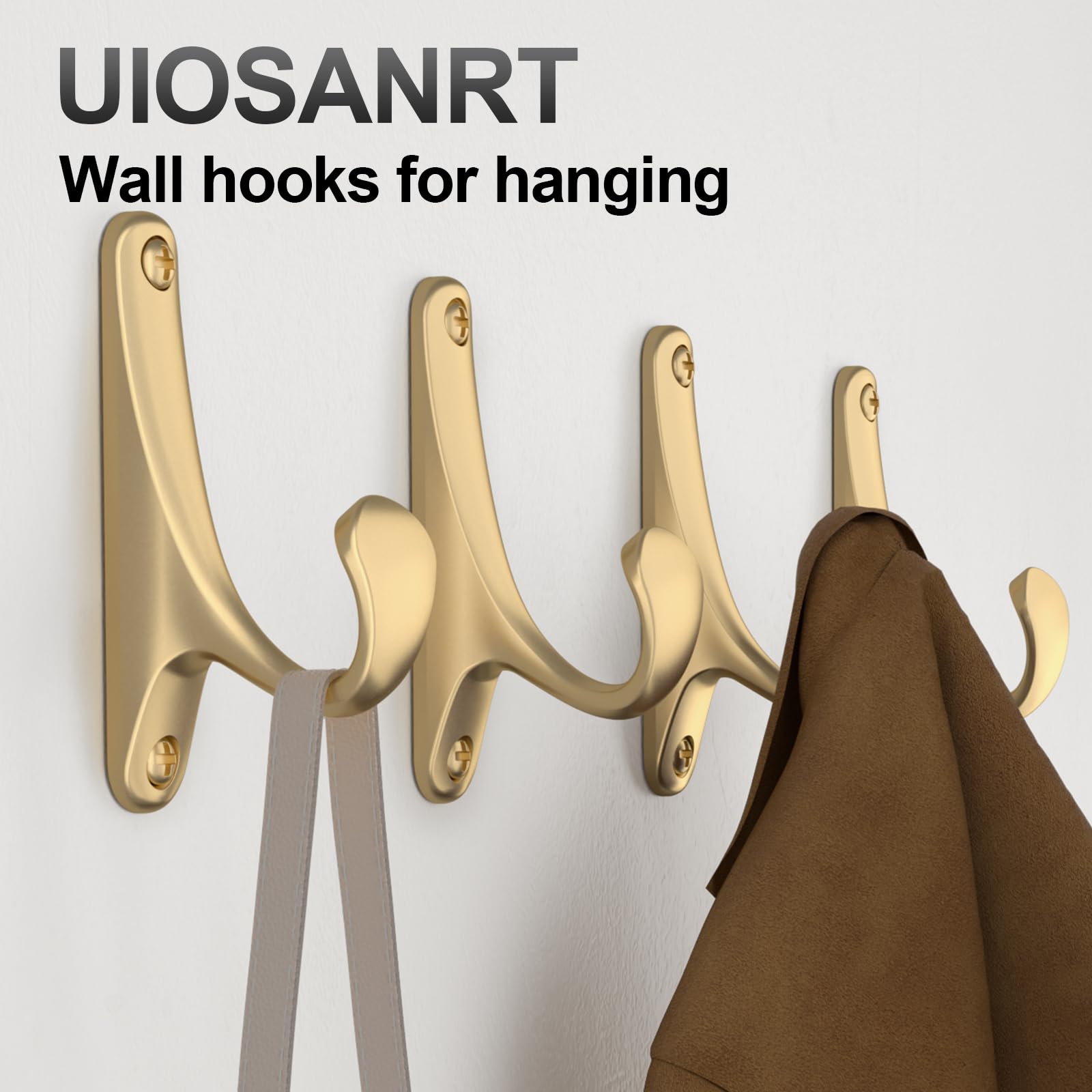 UIOSANRT Heavy Duty Wall Hooks for Hanging 4 Pack, Black Coat Hooks Wall Mount Holds Up to 50 Lbs, Ceiling Hooks for Hat, Coat, Towel, Purse, Plant, Key Hanging Hooks