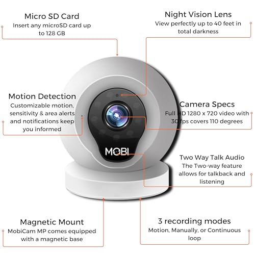 MobiCamĀ® Multi-Purpose Monitoring System, WiFi Video Baby Monitor - Baby Monitoring System - WiFi Camera with 2-Way Audio, Nursery Camera, Motion Detection Alert, Support Micro-SD for Extra Recording