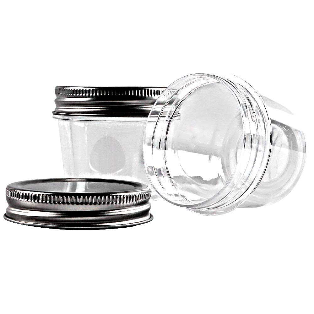 novelinks 4 Ounce Clear Plastic Jars Containers With Screw On Lids - Refillable Round Empty Plastic Slime Storage Containers for Kitchen & Household Storage - BPA Free (20 Pack)