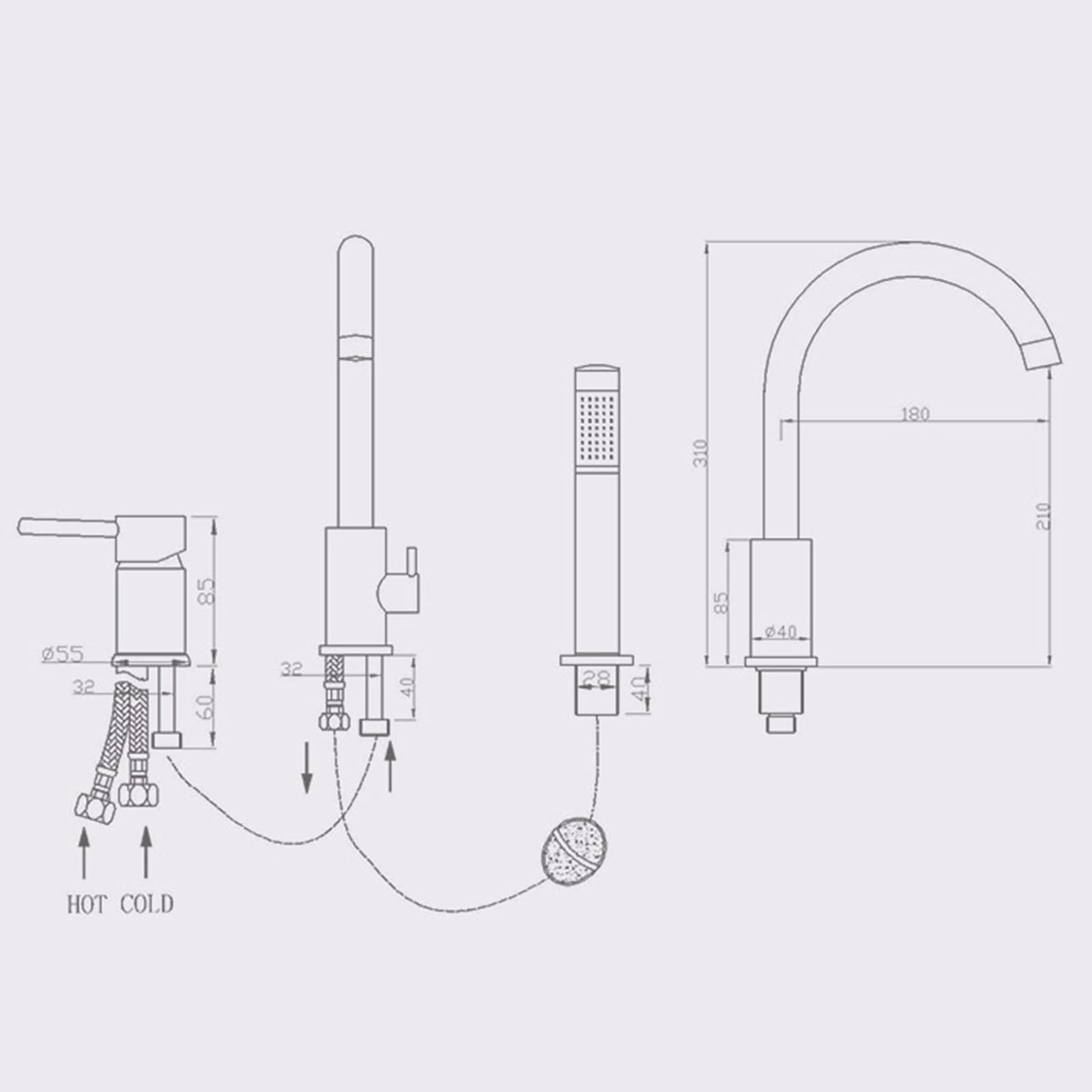 WuDLi Shower Attachment for Bath Taps 3-Hole Bathtub Tap, Bath Mixer Tap Shower Head with Hose