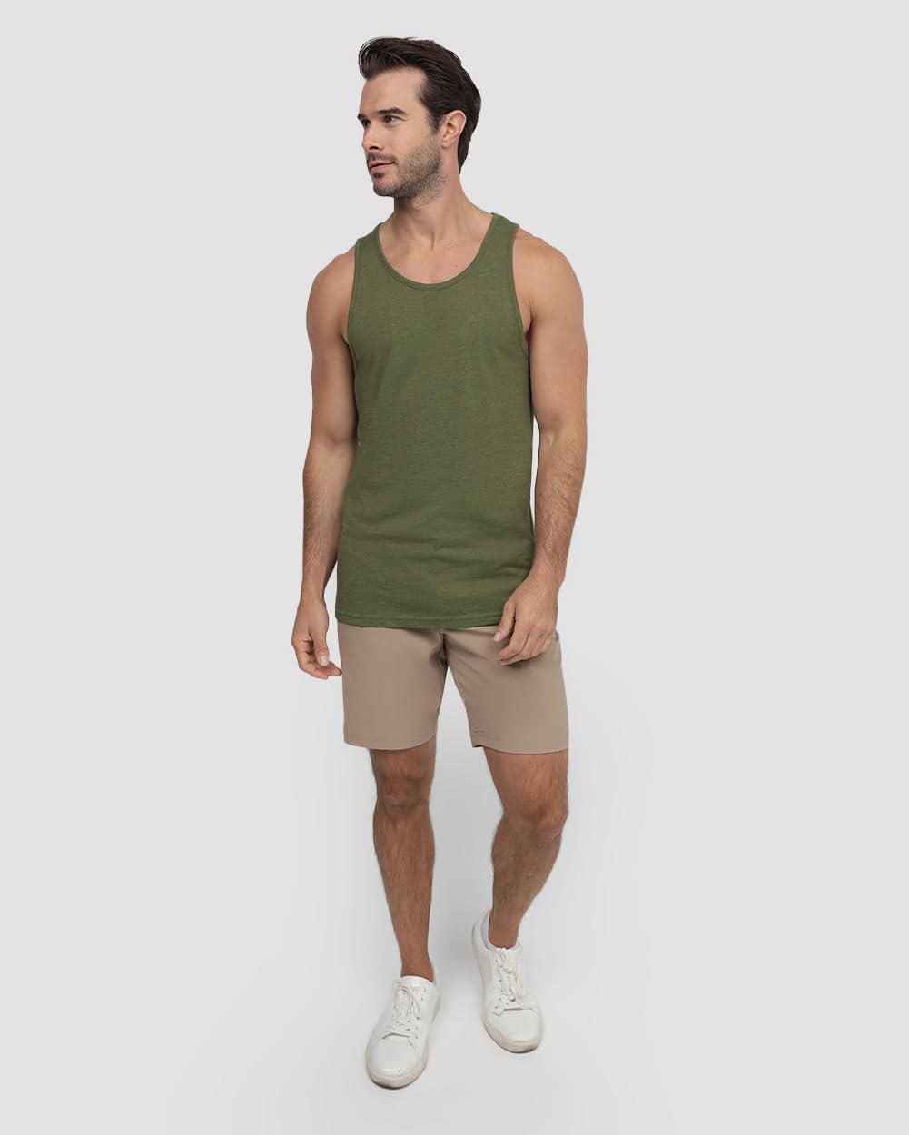 INTO THE AM Men's Essential Tank Tops - Soft Fitted Everyday Premium Sleeveless Muscle Shirt Bro Tanks for Guys (Olive Green, Large)