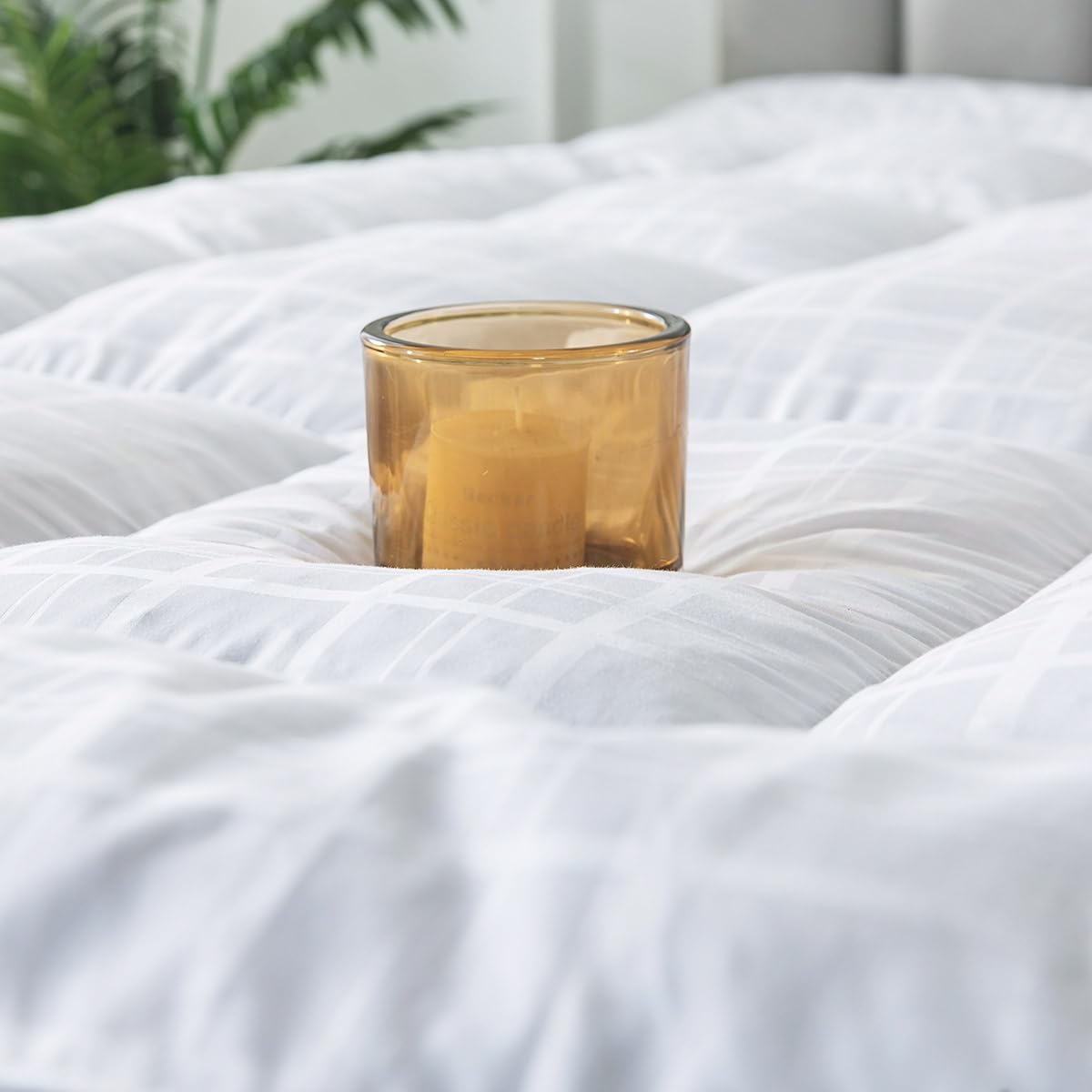 WhatsBedding 5 Inch Duck Feather Bed Mattress Topper King Size, 100% Thickened Cotton, 2500 GSM Overfilled Pillow Top, 78x80 in, White Plaid
