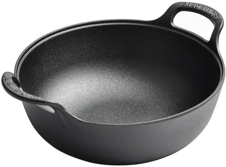 VONOTO Cast Iron Wok with Handles, Cast Iron Grilling Wok, Cast Iron Wok (8" inch)