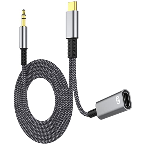 UWOXX USB C to 3.5mm Audio Aux Jack Cable and Charger Adapter, 2 in 1 USB C to Headphone Car Stereo Cord with PD 60W Fast Charge Fit for Galaxy S20 S21+ S22 S23,Note 20 10 Ultra,Pixel 7 6 Pro 5 4 3