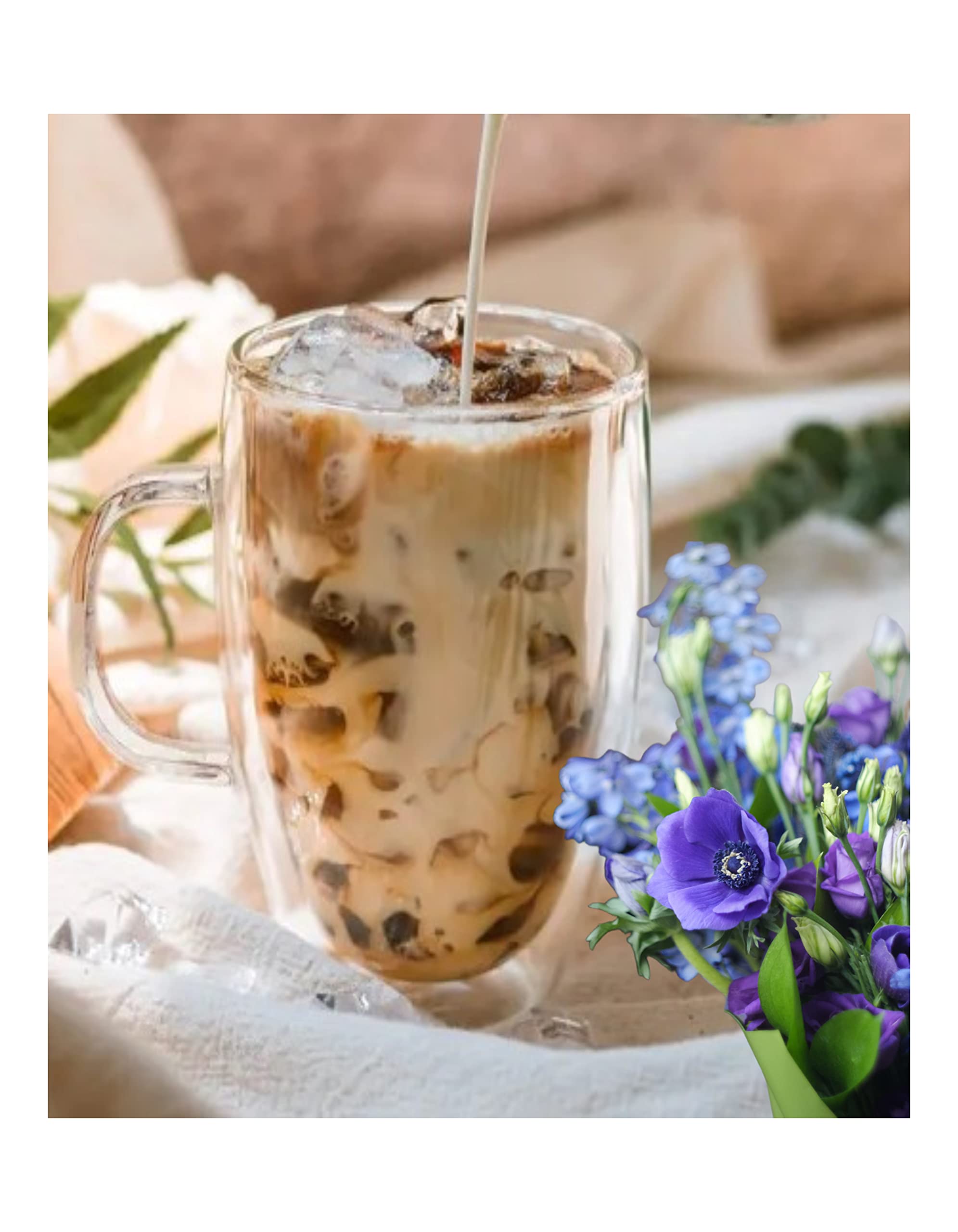 HOT-Chill Insulated Double Wall Glass Coffee Mugs with Handle Single Pack 16 Ounces Clear mugs for hot or Cold, Heat Resistant Perfect for Latte Americano Cappucciimos as well
