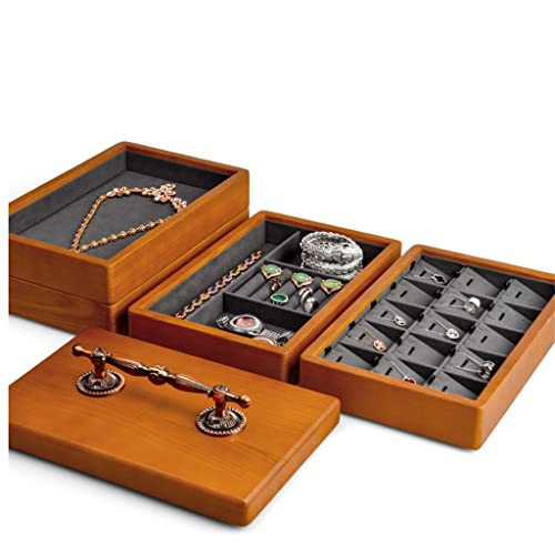 VIBY Multifunctional Solid Wood Box High Capacity Microfiber Jewelry Organizer Storage for Earrings Rings Necklace (Color : E, Size