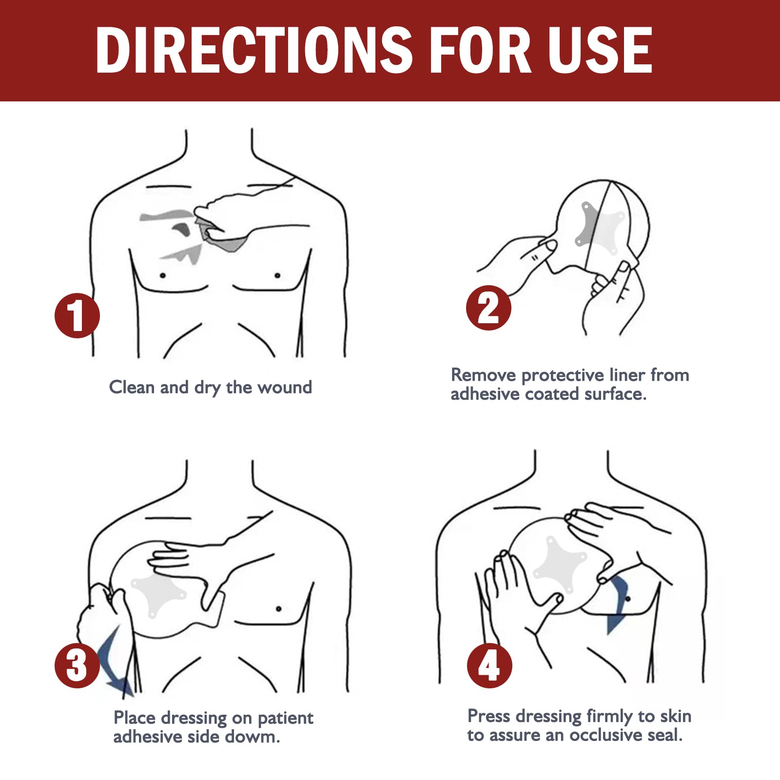 Rehcull Chest Seal, Vented Chest Seals with 4-Vent Channels for Open Chest Injury, Vent IFAK Trauma Kit Dressing Medical Supplies for First Aid Kit, 2 Count
