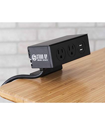 Stand Up Desk Store DeskPower Desktop Charging Station with 2 Port USB and AC Outlets and 10 Foot Extension Cord (Black)