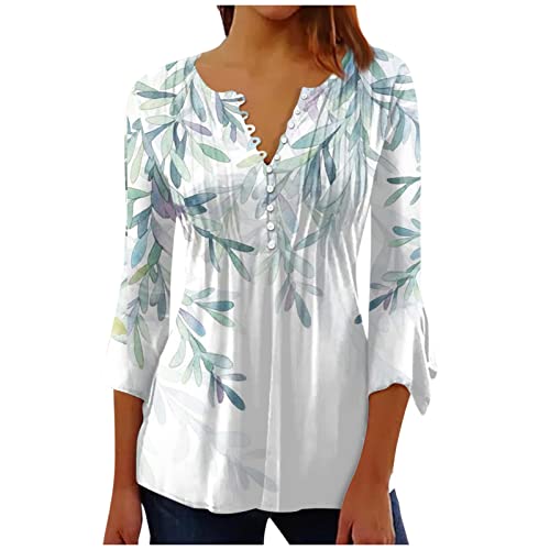 Women's Summer Tops White V Neck Women Womens Workout Tops Orange Corset Bluey Button Down Shirt Ruffle Sleeve Tops 3/4 Sleeve Tees for Women Loose Fit,Cyan,X-Large